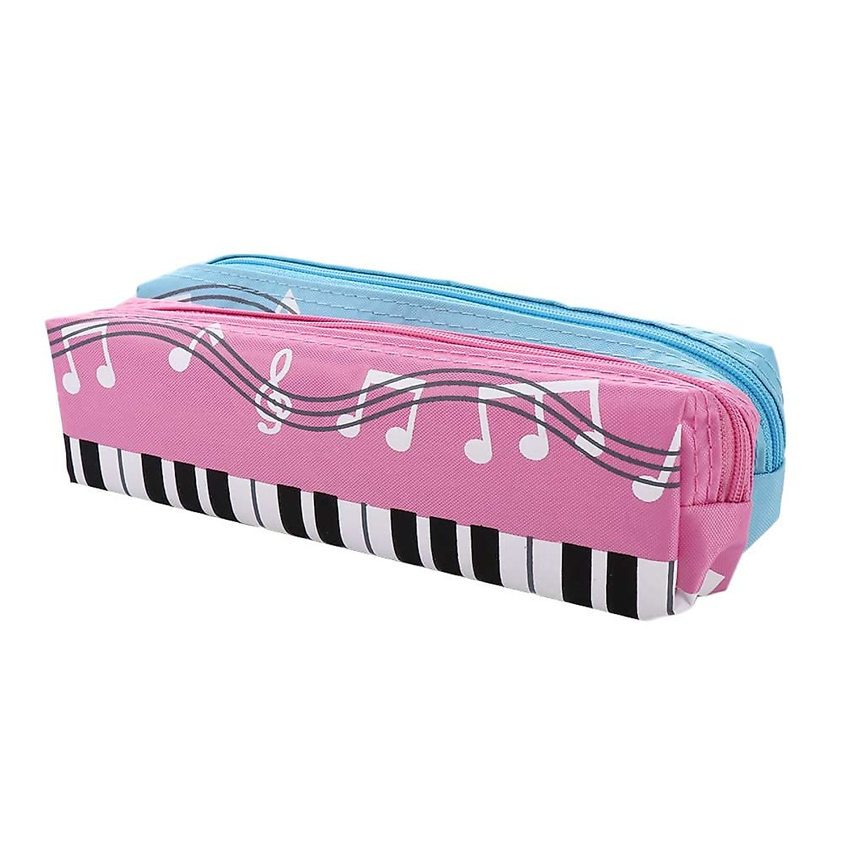 Oxford Cloth Pencil Case,Single Layer Musical Pencil Cases, Square Single Layer Music Notes Piano Keyboard Pencil Case(black)
