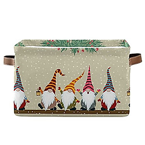 Bolaz Large Storage Basket Christmas Card with Gnomes Foldable Box Organizer Bins Handles for Bedroom Home Office Colorful 9