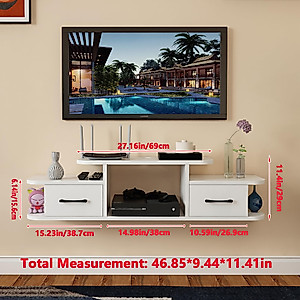 BiJun Floating TV Shelf, Floating TV Stand Wall Mounted Entertainment Center Media Console Router DVD Shelf for One/PS4/Cable Box/DVD Players/Game Console Streaming Media Equipment