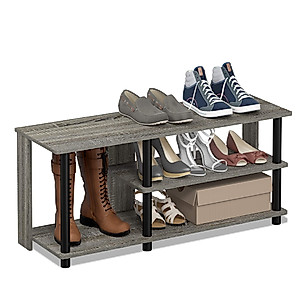 Furinno Turn-N-Tube Compact Multi Storage Shoe Rack, 35.2"W 3-Tier, French Oak Grey/Black