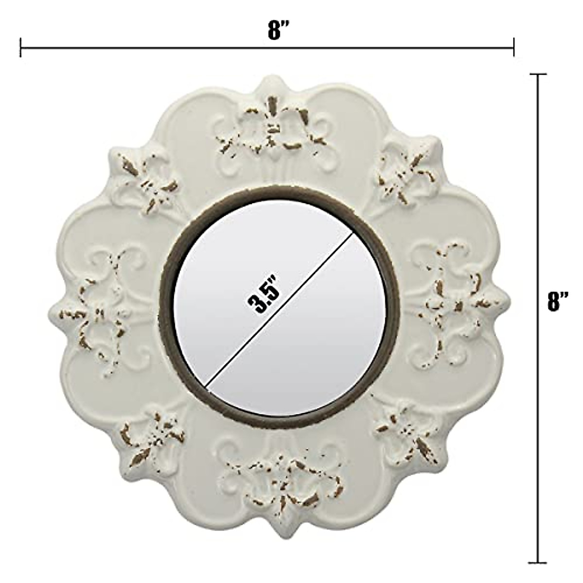 Stonebriar Decorative 8" Antique Off White Round Ceramic Accent Wall Mirror