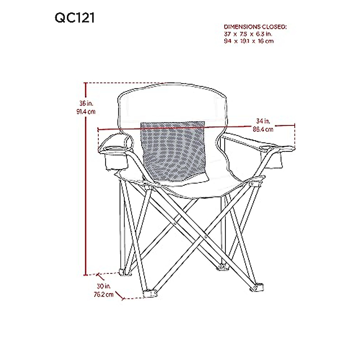 CAMP&GO Portable Folding Mesh Back Quad Camping Chair with Cup Holders and Carrying Bag, Steel