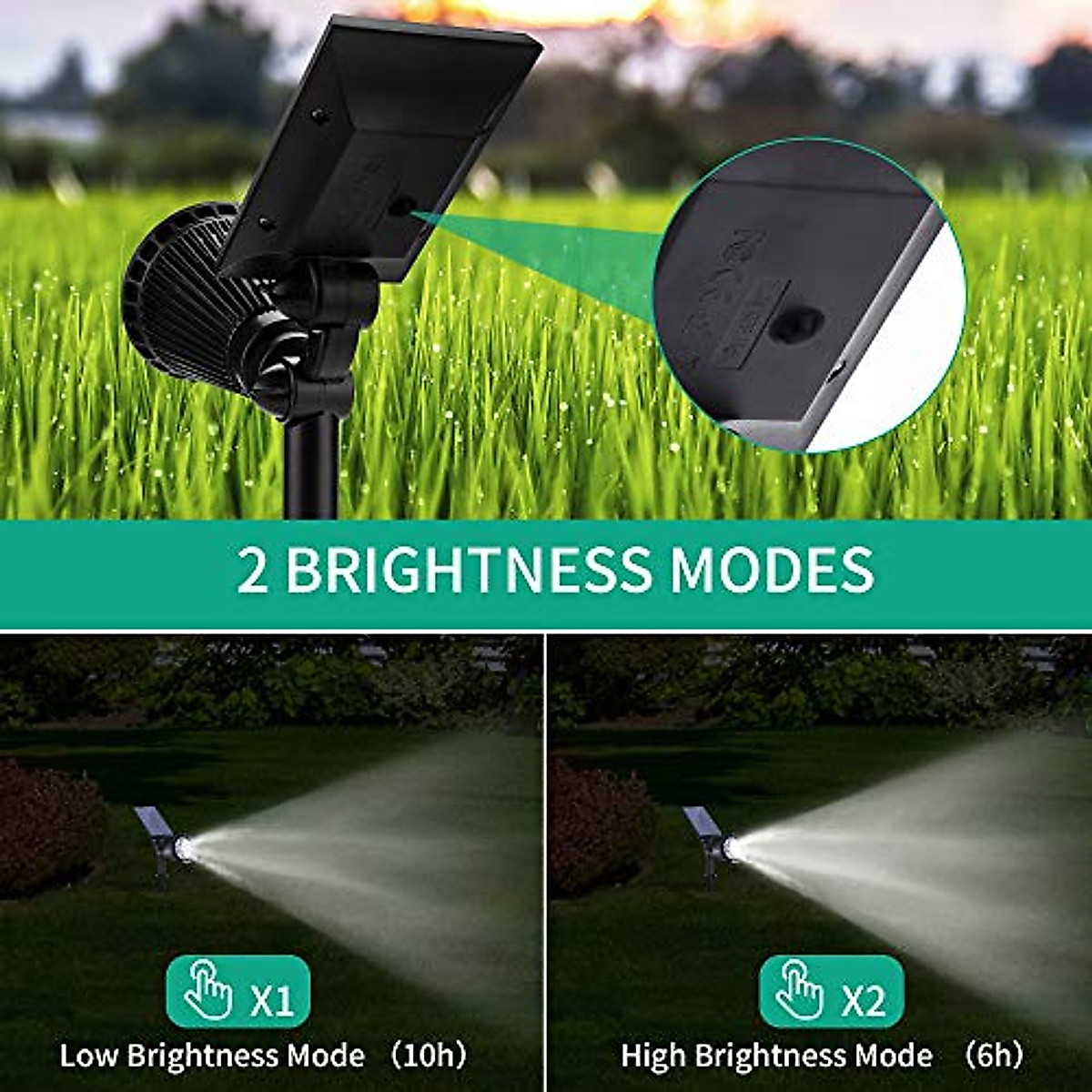 Nekteck Solar Lights, 2-in-1 Solar Spot Lights Outdoor, Waterproof Solar Powered Landscape Spotlights, Bright and Dark Sensing, Auto On/Off for Yard, Pathway, Garden, Driveway (2 Pack, White)