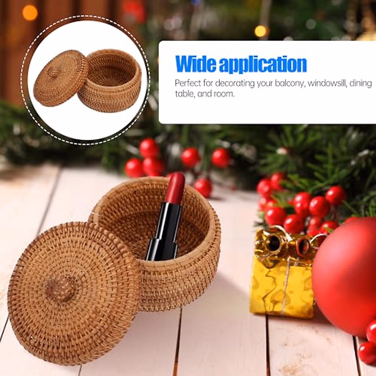 Abaodam Rattan box Small Round Basket Small Wicker Basket with Lid Rattan Storage Basket Box Boho Straw Fruit Snacks Basket for Home Bathroom Shelf Decor