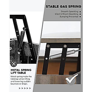 OUllUO Wood Lift Top Coffee Table with Charging Station, Vintage Coffee Table with Storage, Rustic Central Table for Living Room, Home Office, Gray Rising Coffee Table