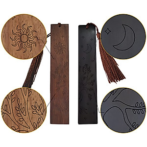 CRASPIRE 2 Color Wood Bookmark Moon Sun Tree Handmade Natural Wooden Bookmarks Carving Gifts for Men Women Book Lovers Teachers Students Birthday with Tassel Pendant 1.1 x 5.8inch