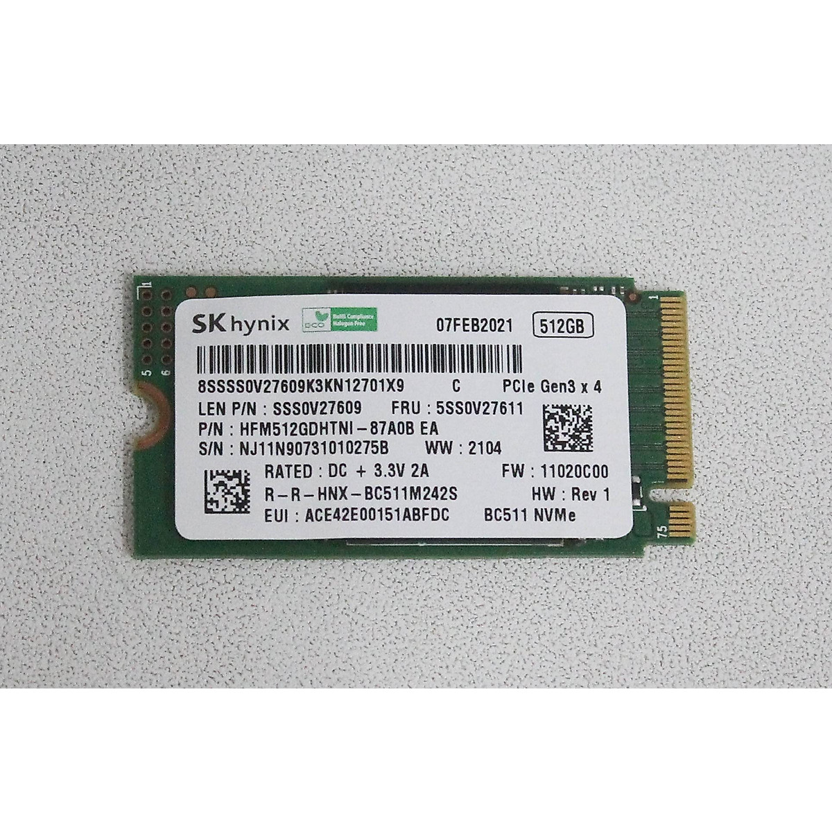 5SS0V27611 SSD 512Gb M.2 Pcie 2242 Dc+3.3V 2A Solid State Drive Replacement Parts