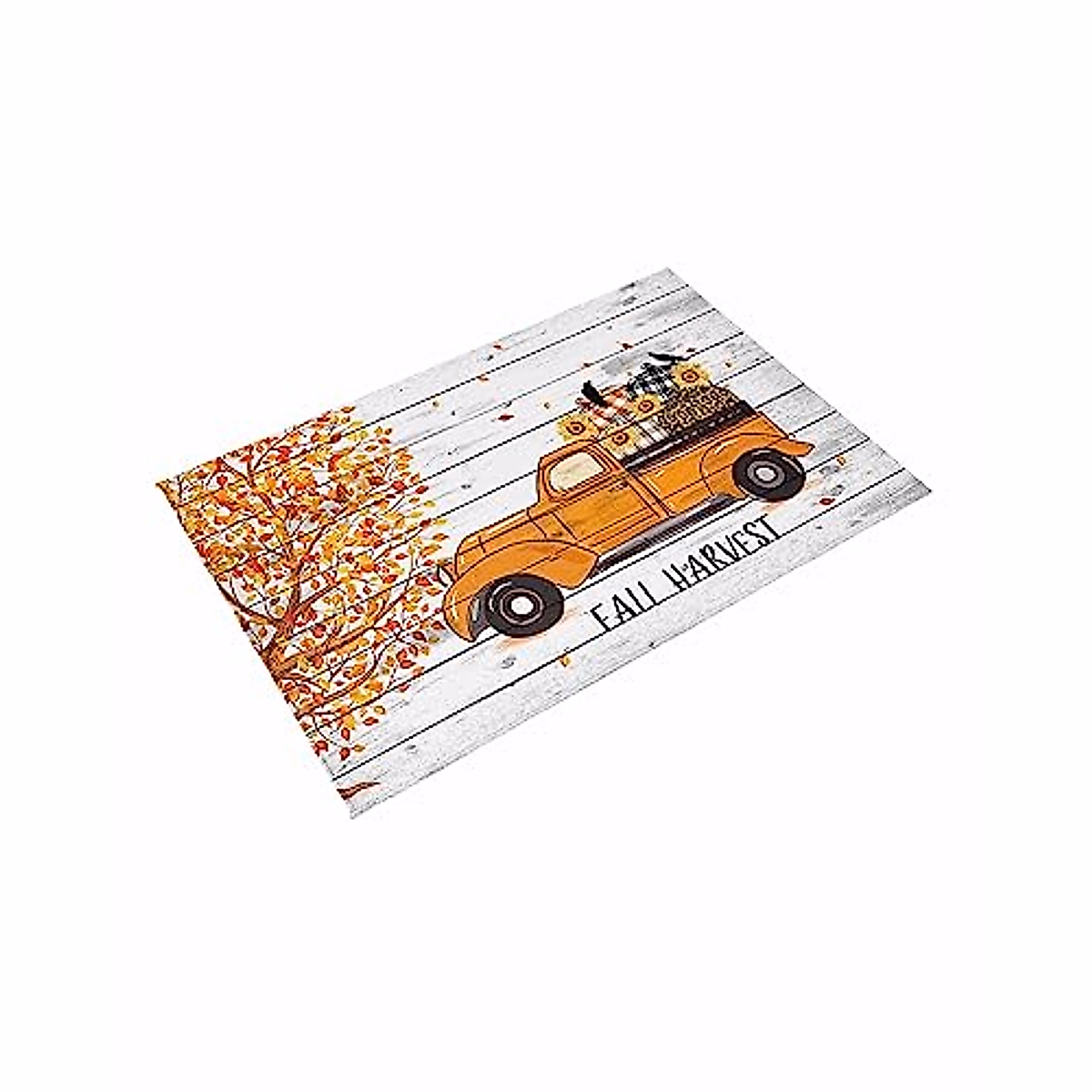 Outdoor Area Rug for Patio,Thanksgiving Autumn Farm Truck Pumpkins Camping Rugs Indoor Large Floor Mat 4x6ft,Fall Orange Leaf Flowers on Wooden Outside Carpet for Deck RV Picnic Porch Backyard