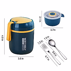 WORTHBUY Leak Proof Thermal Insulated Food Jar Bento/Snack Box with Portable Cutlery Set Lunch Bag , Stainless Steel Lunch Containers Soup Cup for Kids and Adult, 16oz Capacity(Snack Box Set - Blue)