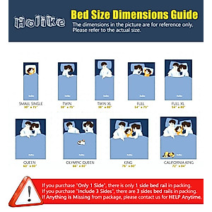 Holike Bed Rails for Toddlers - 60 inch 70 inch 80 inch Extra Long Baby Bed Rail Guard (3 Sides: Perfect for King Bed,Include 3 Sides)