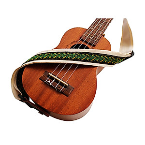MUSIC FIRST Original Design Vintage Green Label Soft Meshbelt & Genuine Leather Ukulele Strap Ukulele Shoulder Strap With a Genuine Leather Strap Locker