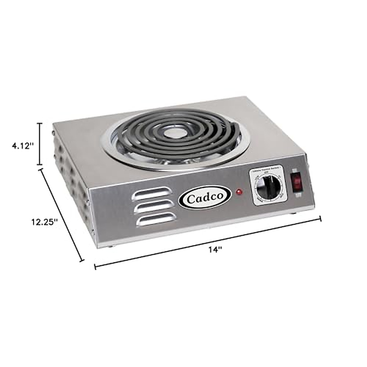Cadco CSR-3T 14" Electric Portable Countertop Hi-Power Hot Plate w/One Tubular Burner for Restaurant Hotel Food Truck Concession Kiosk, Stainless Steel, 120v