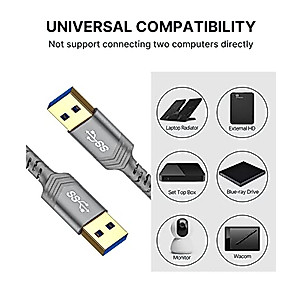 JSAUX USB 3.0 A to A Male Cable, USB 3.0 to USB 3.0 Cable 2 Pack(3.3ft+6.6ft) USB Male to Male Cable Double End USB Cord Compatible for Hard Drive Enclosures, DVD Player, Laptop Cooler and More(Grey)