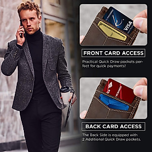 SERMAN BRANDS RFID Blocking Wallet Slim Bifold - Genuine Leather Minimalist Front Pocket Wallets for Men with Money Clip Gift (Texas Brown Rogue)