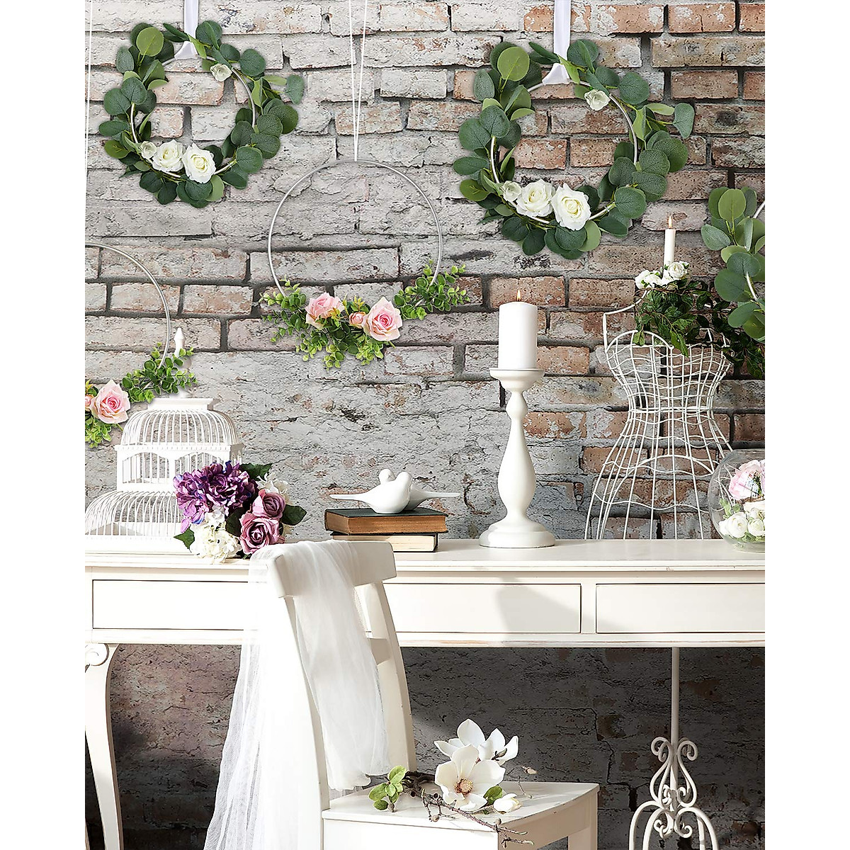 Sntieecr 9 PCS 3 Sizes Metal Floral Hoop Wreath Macrame Silver Hoop Rings for DIY Floral Macrame Hoop, Wedding Decorations, Dream Catcher and Wall Hanging Crafts (6 / 8 / 10 inch)