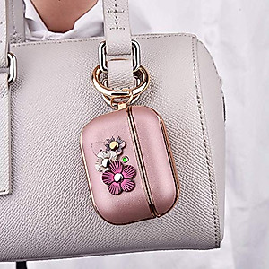 V-MORO Compatible with Airpods Pro Case, Flower Leather Protective Case for Apple Airpods Pro 2019/Airpods Pro 2nd Generation Wireless Charging Case Cover with Keychain Women Men, Rose Gold