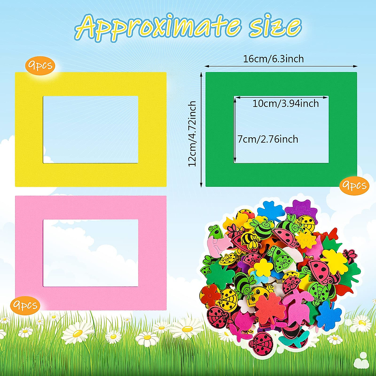 Spring Picture Frame Craft Kits for Kids, Foam Picture Frames DIY Craft Photo Frames with Flower Butterfly Foam Stickers for Home Classroom Game Activities Bulletin Board Decoration (177 Pcs)