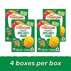 HAPPYKID Organics Organic Kid Snack, Apple, Kale, & Mango, 3.17 Ounce Pouch, Pack of 16 (Packaging May Vary)