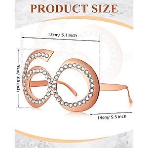 9 Pairs 60th Birthday Glasses Number 60 Crystal Frame Funny Costume Sunglasses Novelty Eyewear Celebration Decoration (Rose Gold)