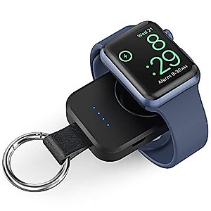 Portable Wireless Charger Compatible for Apple Watch Series 8/UItra/7/6/5/4/3/2/SE/Nike, Compact Magnetic iWatch Charger 1000mAh Extra Power Bank Keychain Style Gift Your Father Mother Birthday-Black