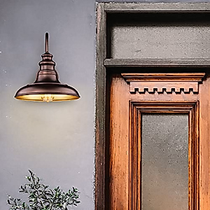 Diyel Outdoor Barn Light Fixture Farmhouse Wall Mount Light Gooseneck Wall Sconce Exterior Wall Lighting Fixture Industrial Bronze Finish Lantern for Porch with Gold Interior, 2Pack, RZ004-2PACK ORB