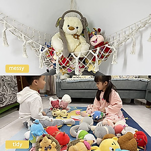 SOPEWOD Stuffed Animal Hammock to Store Plush Pet Toys,Stuffed Animal Net with Tassels,Toy Hammock with Boho Style,Toy Net Hammock with Star String Lights (Small)