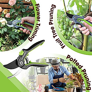 WORKPRO Bypass Pruning Shears, 8’’ Stainless Steel Gardening Hand Pruner, Professional Garden Trimming Scissors with Sharp SK5 Steel Blades, Ideal Garden Tool,Green