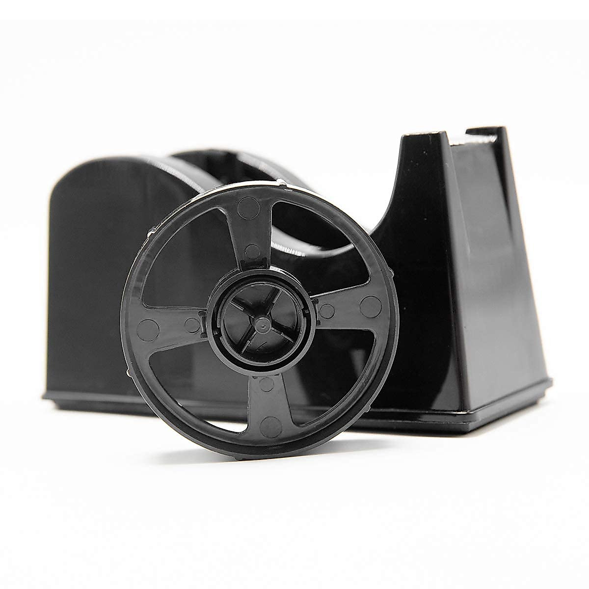 Desktop Tape Dispenser Adhesive Roll Holder (Fits 1" & 3" Core) with Weighted Nonskid Base Black