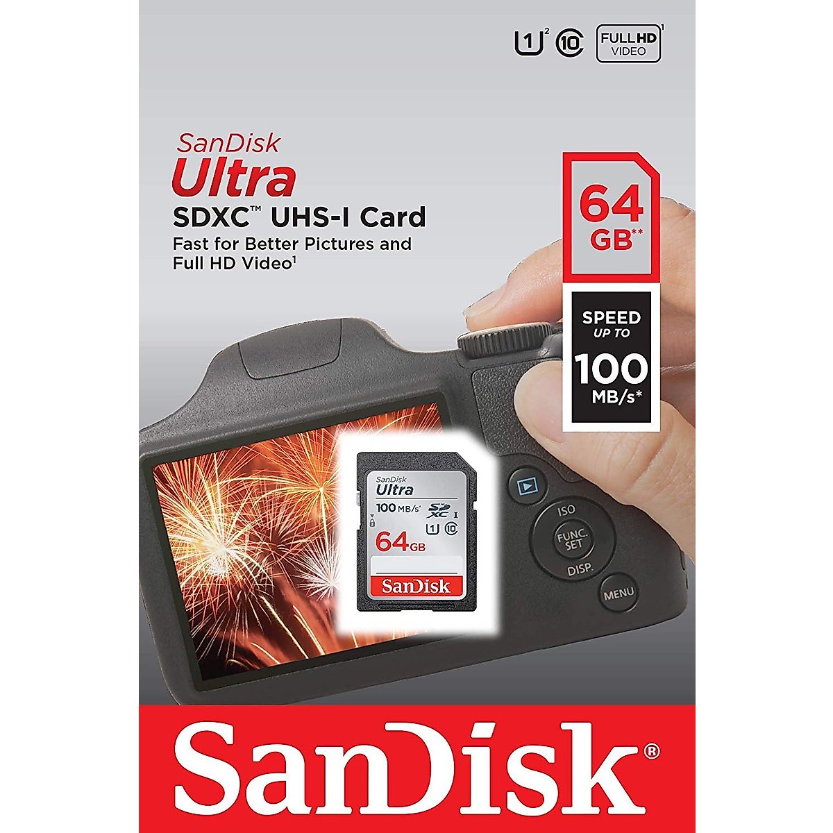 SanDisk 64GB Ultra SD Memory Card for Nikon Coolpix L340, B500, A10, L32, S7000, A300, P900, Camera UHS-I Class 10 (SDSDUNR-064G-GN6IN) Bundle with Everything But Stromboli Memory Card Reader
