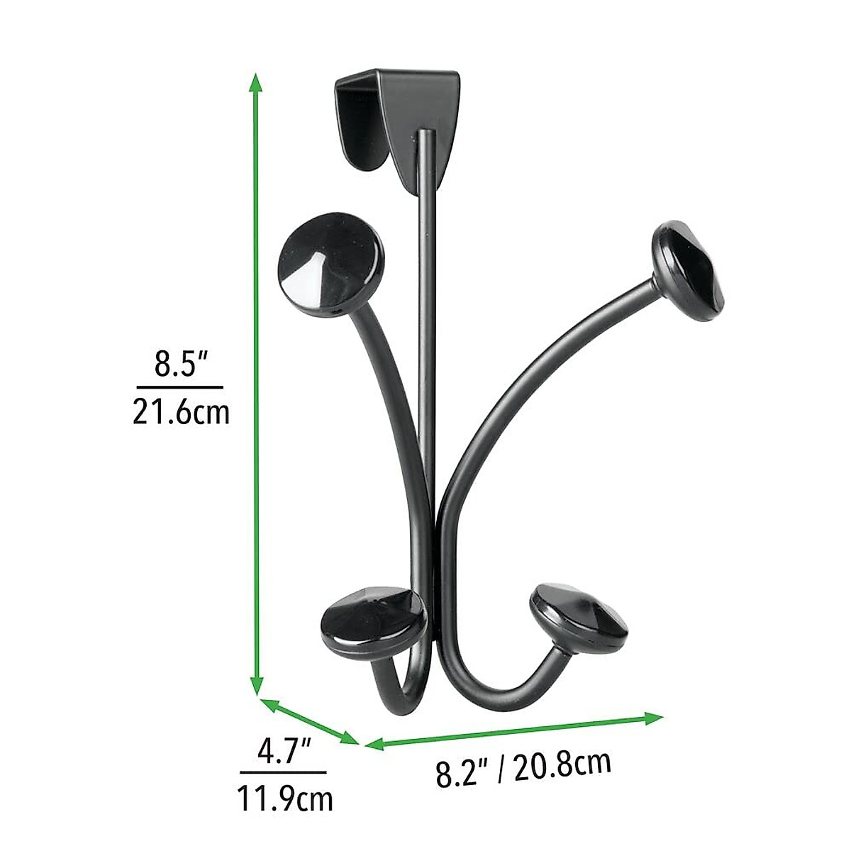 mDesign Decorative Over Door 4 Hanging Hooks, Steel Storage Organizer Rack for Coats, Hoodies, Hats, Scarves, Purses, Leashes, Bath Towels, Robes, Mens and Womens Clothing - 2 Pack - Matte Black