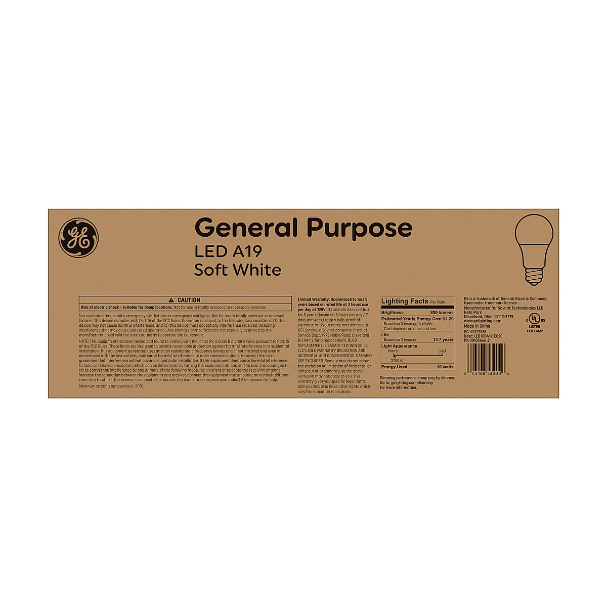 GE LED Light Bulbs, 60 Watt, Soft White, A19 (20 Pack)