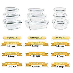 MUMUTOR 18 Piece Glass Storage Containers with Lids, Glass Meal Prep Containers Airtight, Glass Food Storage Containers, Glass Containers for Food Storage with Lids - BPA-Free & Leak Proof