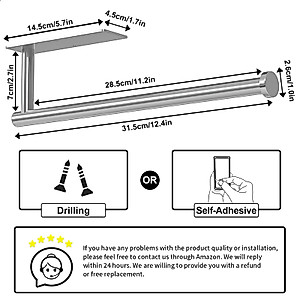 Paper Towel Holder - Self-Adhesive or Drilling, Brushed Nickel Wall Mounted Paper Towel Rack for Kitchen, SUS304 Stainless Steel Kitchen Roll Holder Under Cabinet