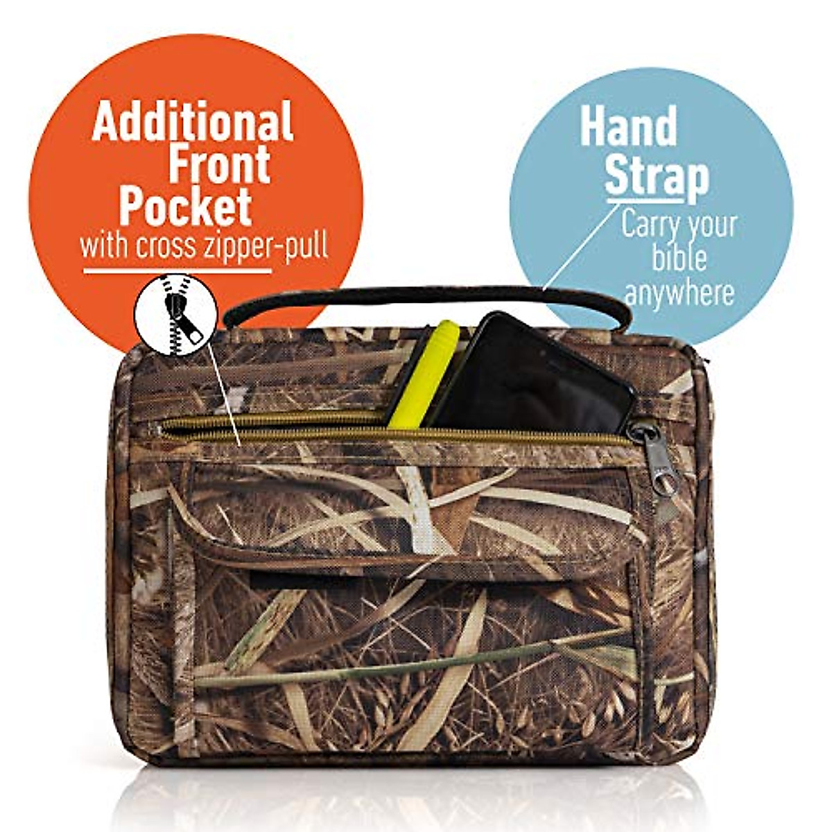 Extreme Pak Bible Cover with Extra Zippered Compartments, to Protect The Good Book, JX Swamper Camouflage