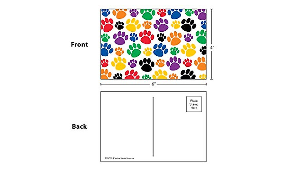 Teacher Created Colorful Paw Prints Postcards - 30 Pack