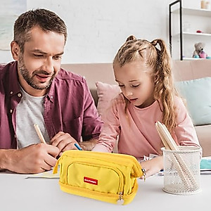 Frantuma Color Pen Pencil Case with 3 Compartments, Large Capacity Multi-Slot Makeup Pouch Bag Aesthetic Pencil Holders Stationery Organizer for Office College School Teen Girl Boy Men Women