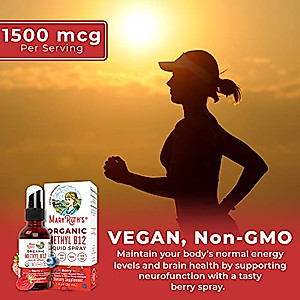 Vitamin B12 Spray | USDA Organic Vitamin B12 Liquid Spray | B12 Vitamin Supplement Liquid for Nerve Function | Liquid Vitamin B12 for Energy Support | Vegan | Non-GMO | Gluten Free | 1 Fl Oz