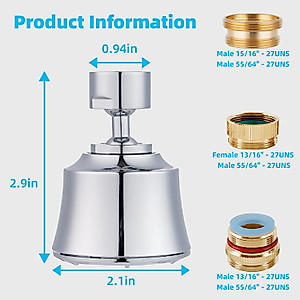 iFealClear Kitchen Sink Faucet Head, 360° Swivel Faucet Sprayer Attachment, Large Angle Rotatable Faucet Aerator Adapter with 2 Metal Swivel Joints, 4 Spray Modes, Male Female Thread Adapters, Chrome