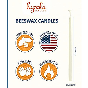 Hyoola Beeswax Birthday Candles - 50 Pack - Natural Dripless Decorative Candles with Long Lasting Burn - Elegant Taper Design, Soothing Scent - 6" Tall - Handmade in The USA