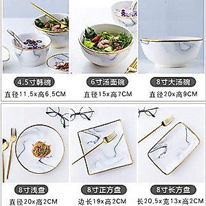 ZLDGYG Christmas Bowl Dish Set Nordic Wind Ceramics Phnom Penh Marble Tableware Set Bowl Soup Dishes And Dishes for Household Use (Color : 42 sets)