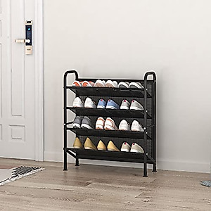 FKUO 4 Tier Shoe rack for closet Mesh fabric narrow Metal shoe racks, Space saving Small Shoe Storage Organizer Shelf for Entryway, Hallway, Dorm Room (Black, 4-Tier)