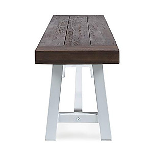 GDFStudio Indoor Farmhouse Dark Brown Sandblast Finish Acacia Wood Dining Bench with White Rustic Metal Finish Frame