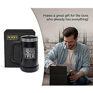 GALVANOX Boss Gift XL Stainless Steel Beer Mug - Insulated 24oz Large Beer Stein with Handle for Christmas/Office Appreciation Day, Gift Boxed Tumbler Cup (Laser Etched “Coolest Boss Ever”)