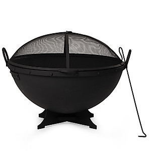 Titan Great Outdoors Hemisphere Fire Pit with Screen and Poker 32" Cast Iron