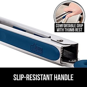 Gorilla Grip Silicone Tongs Set of 2 and Manual Can Opener, Silicone Tongs Are 9 and 12 Inch, Can Opener Includes Built in Bottle Opener, Both in Blue Color, 2 Item Bundle