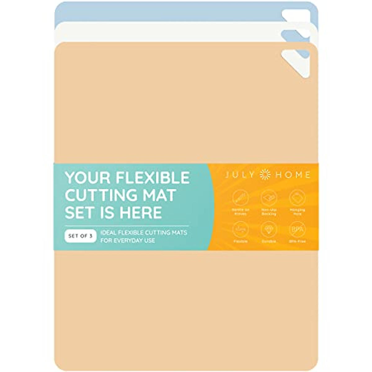 Extra Thin Flexible Cutting Boards for Kitchen - Cutting Mats for Cooking, Colored Cutting Mat Set with Easy-Grip Handles | Non Slip Cutting Sheets, Flexible Plastic Cutting Board Set of 3 (15"x12")
