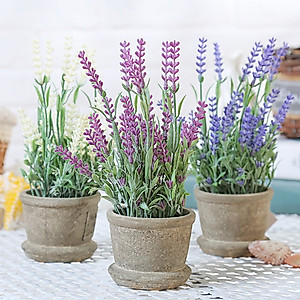 Artificial Flowers Plastic Lavender Arrangements in Pots for Decor (Purple)