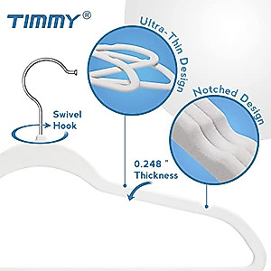 TIMMY Hangers Non-Slip Velvet Hangers - Suit Hangers (50-Pack) Ultra Thin Space Saving Coat Hanger and Heavy Duty Clothes Hangers Hold Up-to 10 Lbs-White/Silver