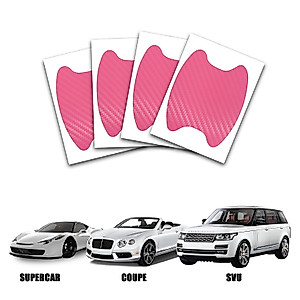 Msyuusr 4 PCS Car Door Handle Sticker, Carbon Fiber Anti-Scratches Car Door Cup Protector, Universal Auto Door Handle Protective Film for Most Car Handles (Pink)