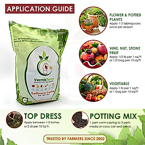 VermisTerra Earthworm Castings - (5 LB) 2.7 qts - 100% Organic Earthworm Castings - All Natural Plant Fertilizer - Soil Enhancer - Potting Mix for Plants, Vegetables, Flowers, Indoor + Outdoor